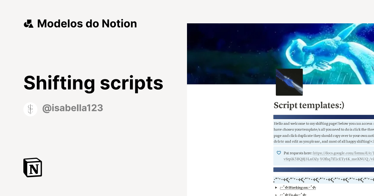 Shifting scripts Modelo por isabella | Marketplace do Notion