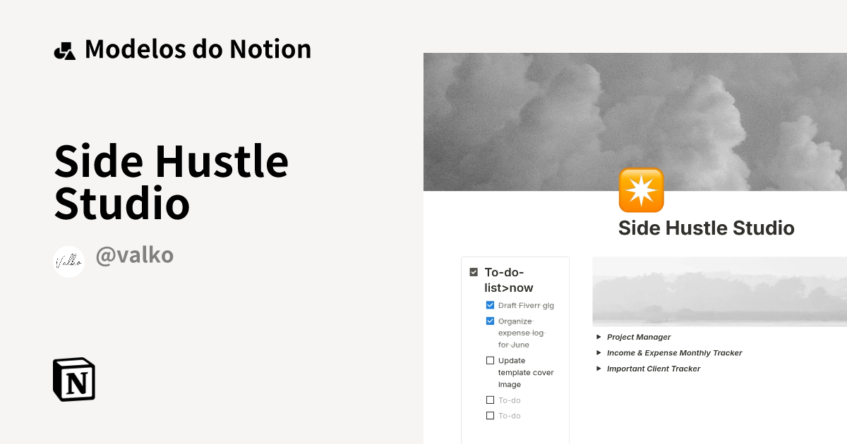 Modelo Side Hustle Studio | Marketplace do Notion