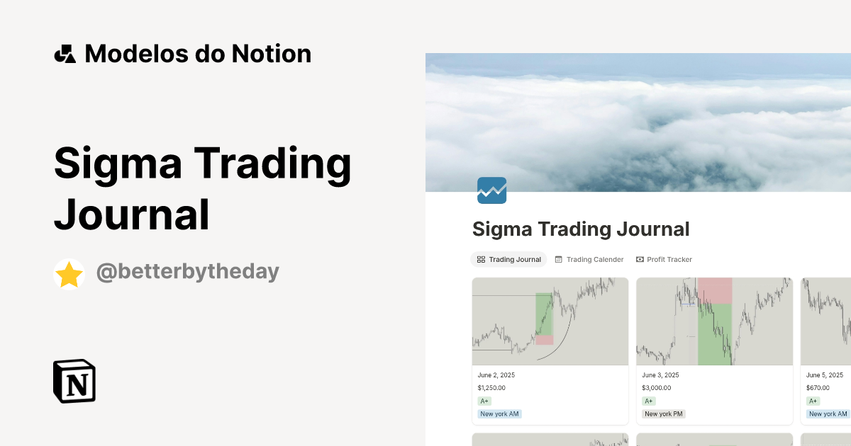 Sigma Trading Journal Modelo por Better By The Day | Marketplace do Notion