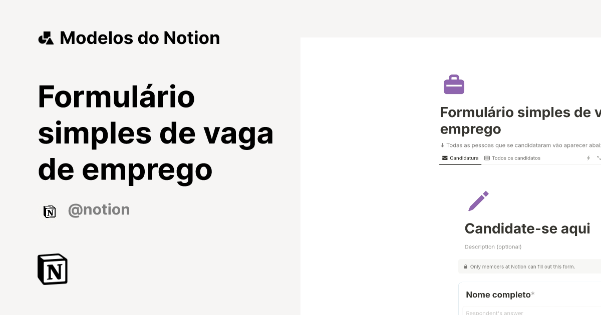 Formulário simples de vaga de emprego Modelo por Notion | Marketplace ...