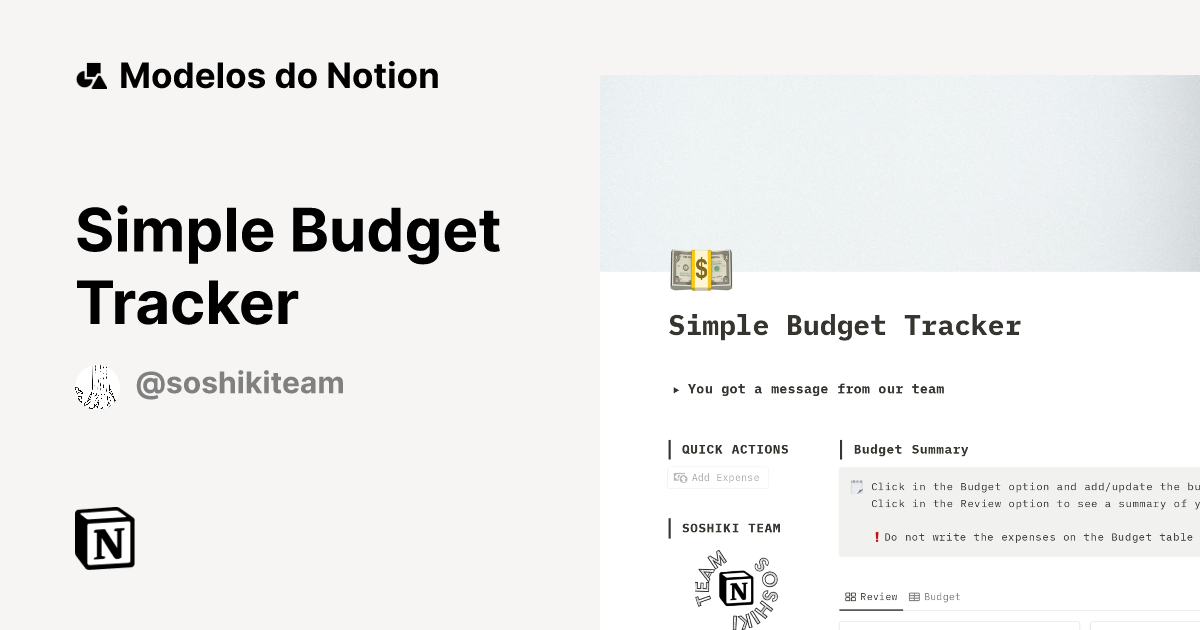 Simple Budget Tracker Modelo por SoshikiTeam | Marketplace do Notion