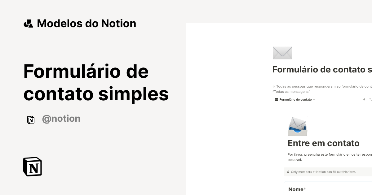 Formulário de contato simples Modelo por Notion | Marketplace do Notion
