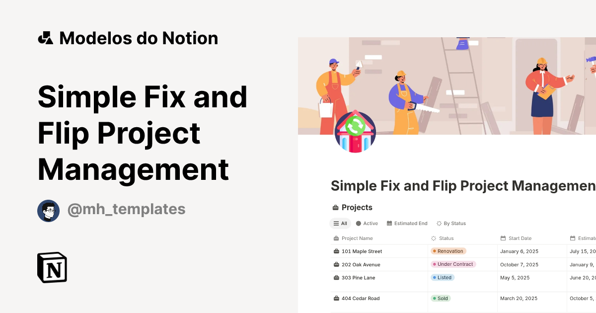 Simple Fix and Flip Project Management Modelo por MH Systems ...