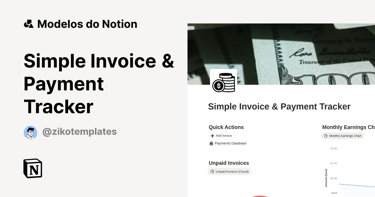 Modelo Simple Invoice & Payment Tracker | Marketplace do Notion