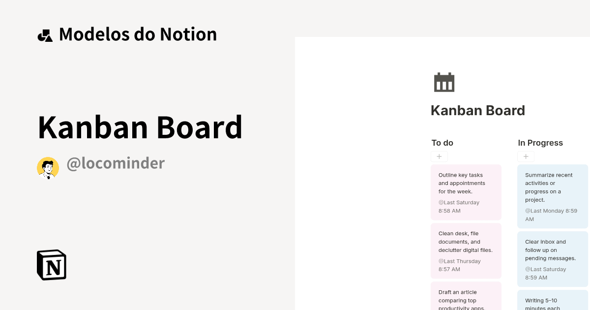 Kanban Board Modelo por Locominder | Marketplace do Notion