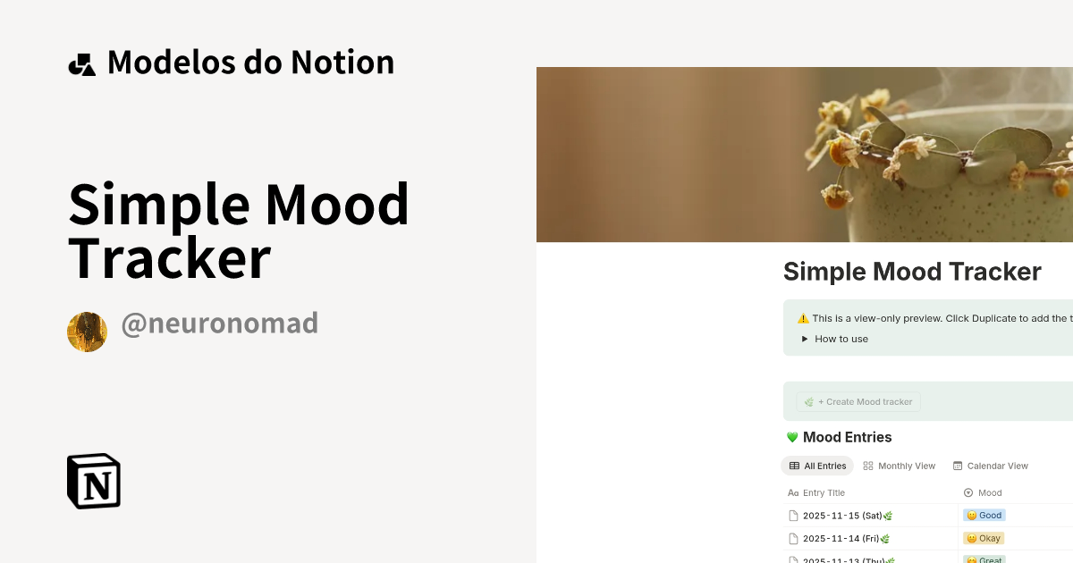Modelo Simple Mood Tracker | Marketplace do Notion