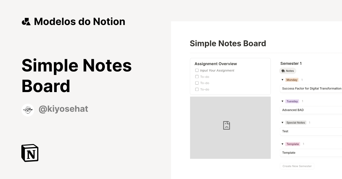 Simple Notes Board Modelo por kiyosehat | Marketplace do Notion