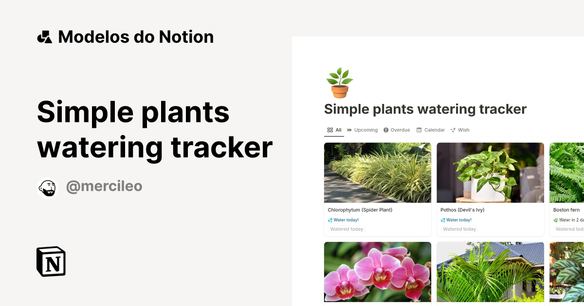 Simple plants watering tracker Modelo por Léo | Marketplace do Notion