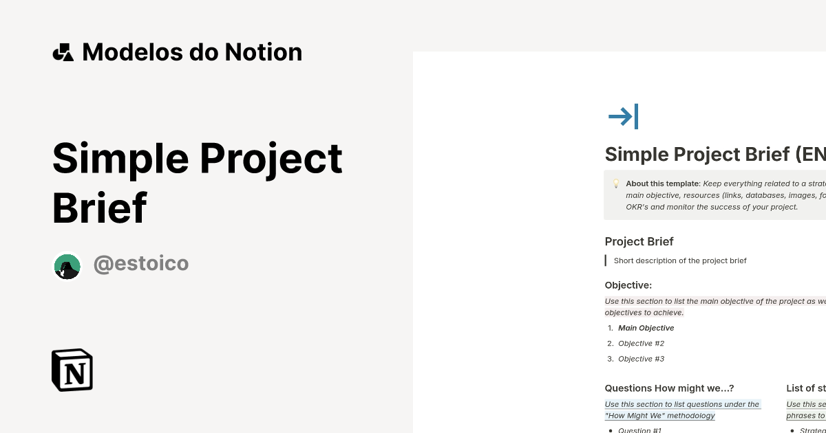 Simple Project Brief Modelo por Estoico | Marketplace do Notion