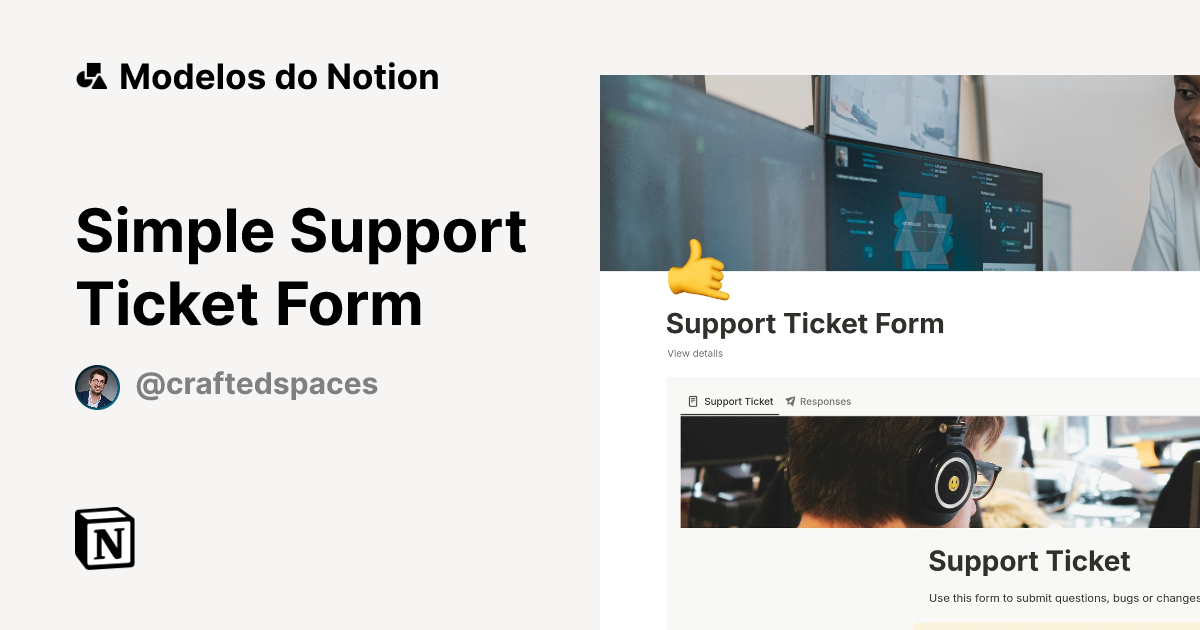 Modelo Simple Support Ticket Form | Marketplace do Notion