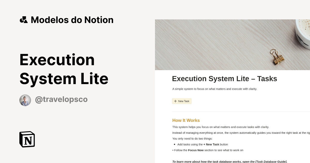 Modelo Execution System Lite | Marketplace do Notion