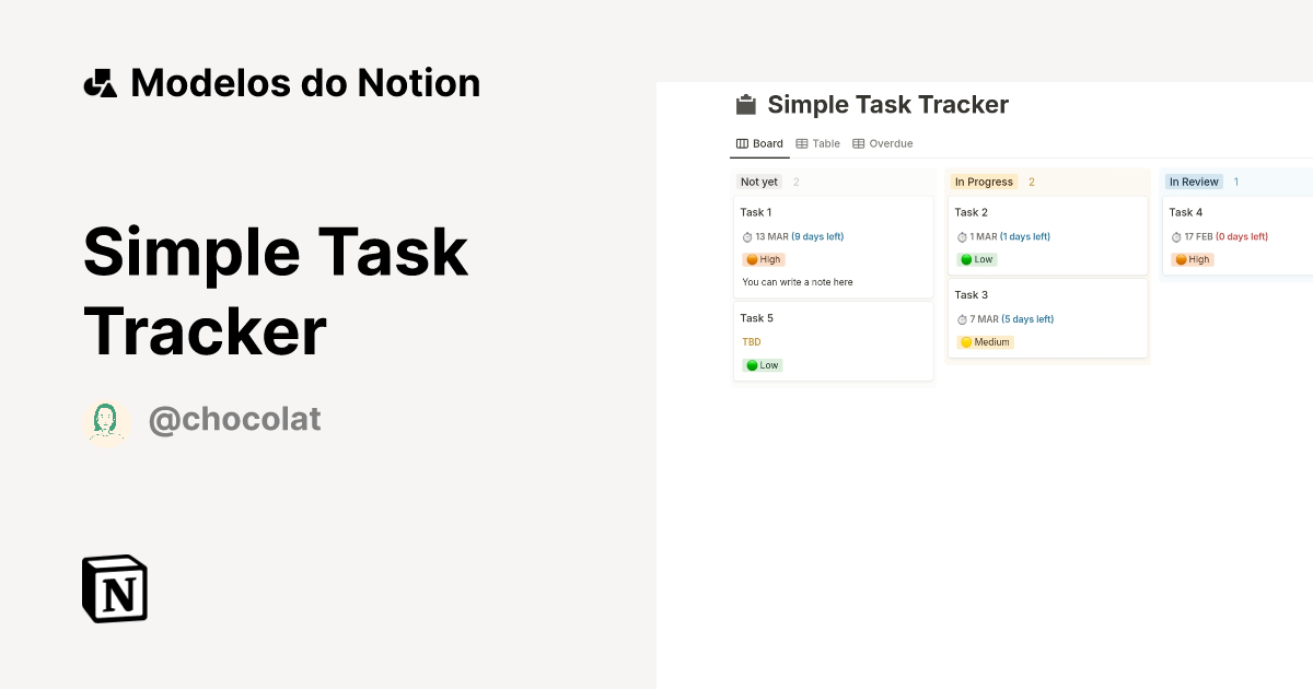 Modelo Simple Task Tracker | Marketplace do Notion