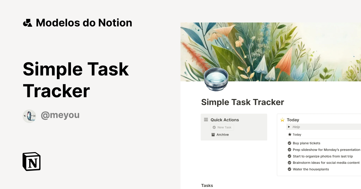 Simple Task Tracker Modelo por MeYou | Marketplace do Notion