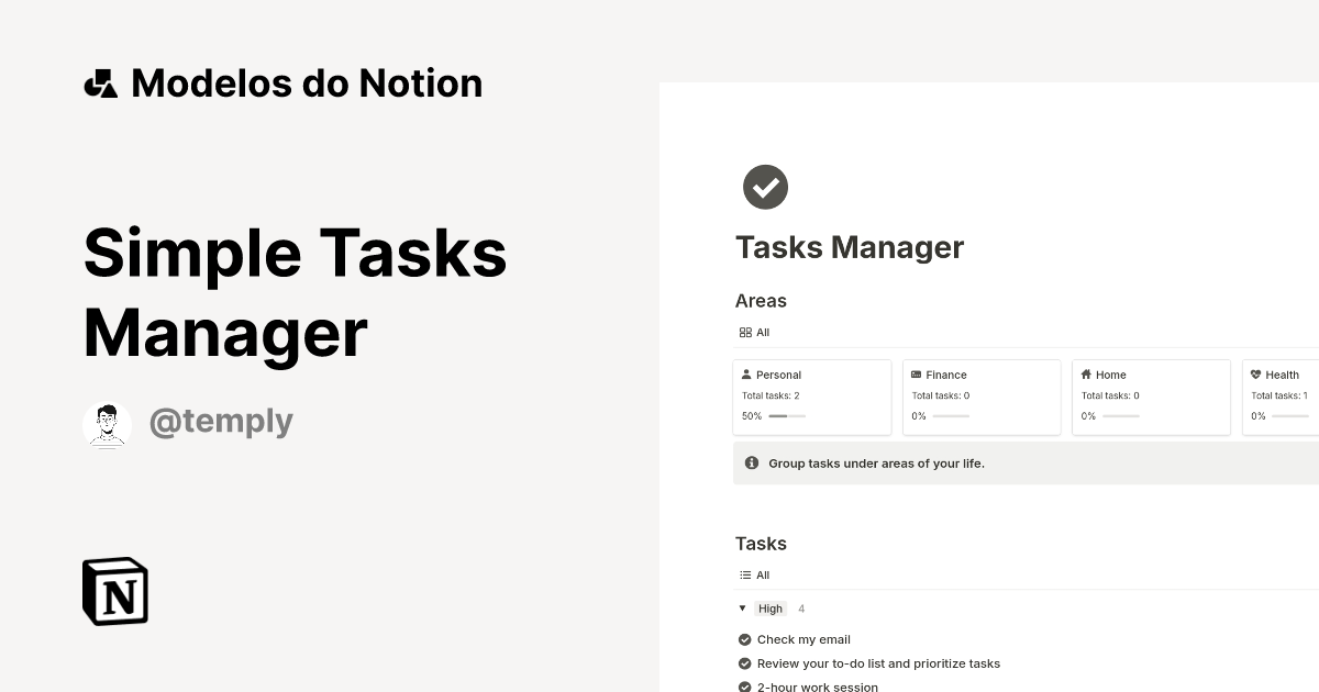 Modelo Simple Tasks Manager | Marketplace do Notion