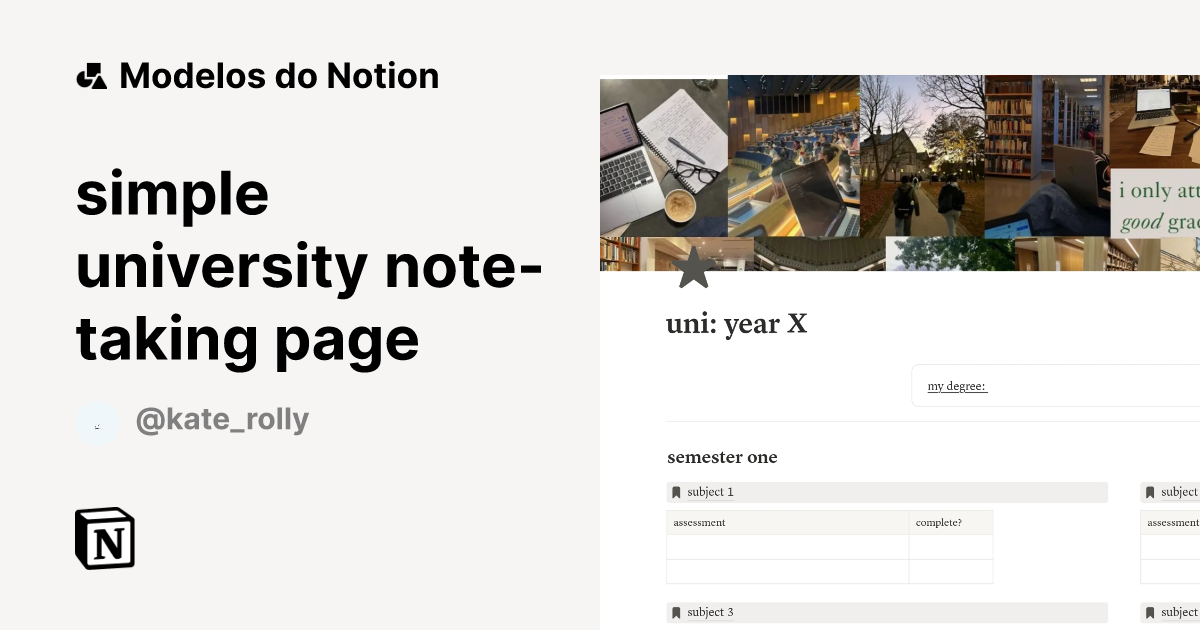simple university note-taking page Modelo por by kate florence | Marketplace do Notion