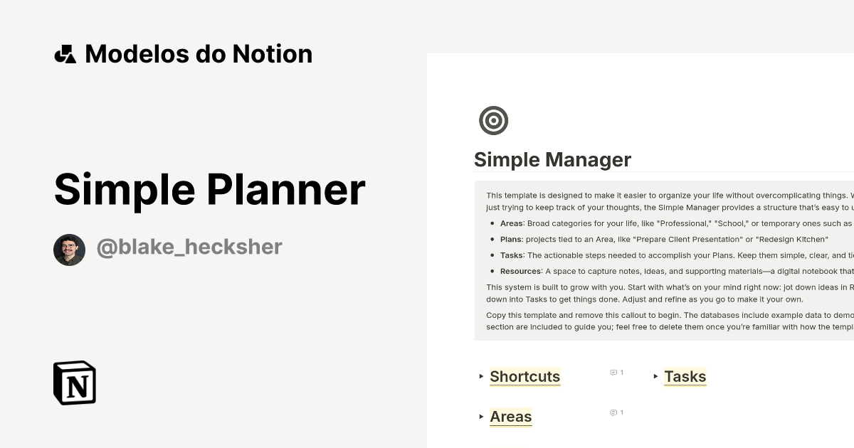 Simple Planner Modelo por Blake Hecksher | Marketplace do Notion