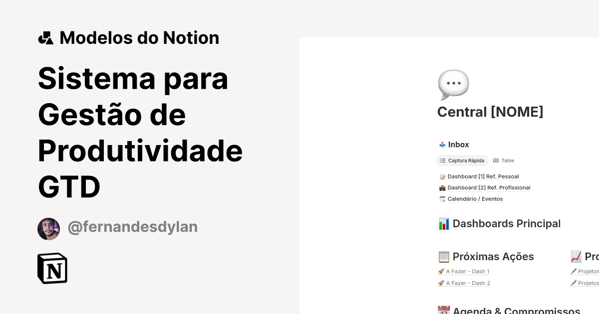 Sistema para Gestão de Produtividade GTD Modelo por Dylan Fernandes | Marketplace do Notion