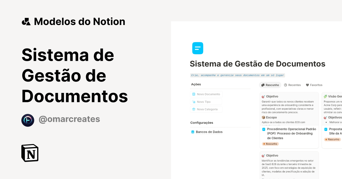 Sistema de Gestão de Documentos Modelo por Omar Faruk | Marketplace do Notion