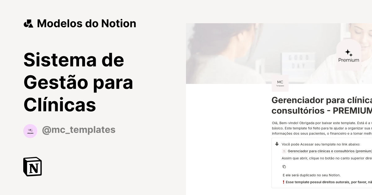 Modelo Sistema de Gestão para Clínicas | Marketplace do Notion