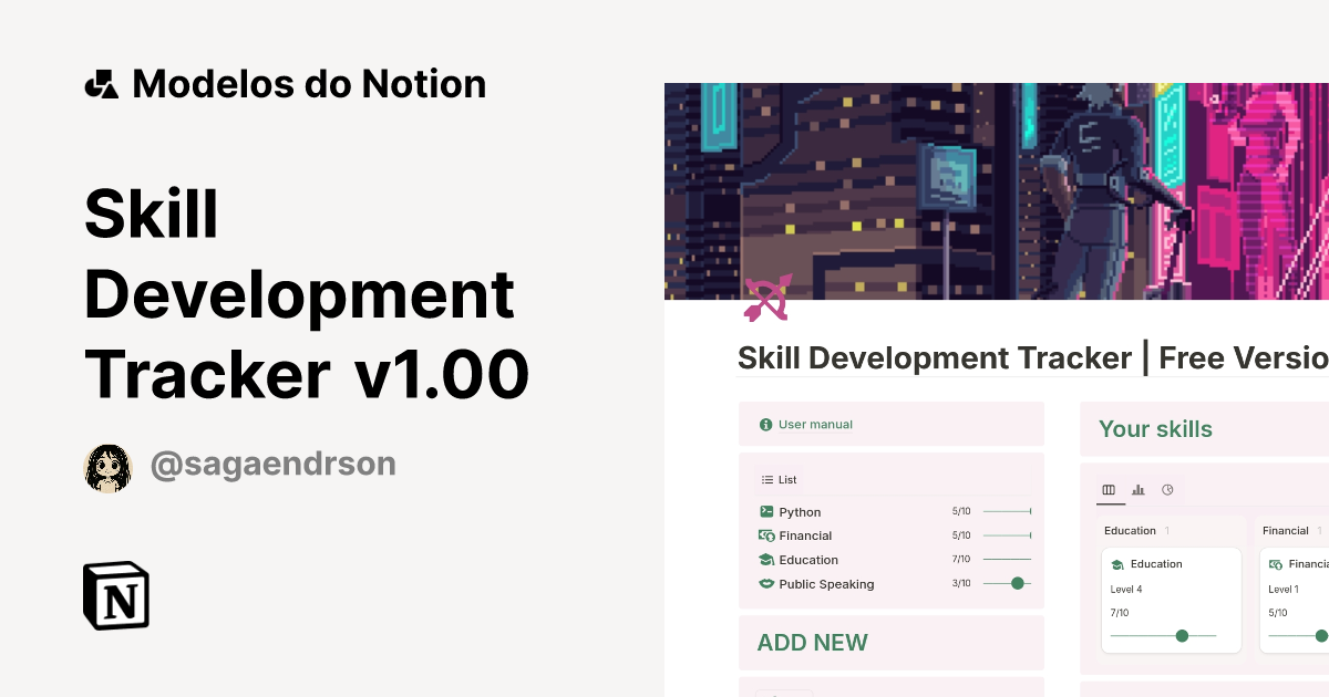 Skill Development Tracker v1.00 Modelo por Saga | Marketplace do Notion