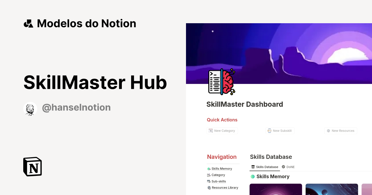 SkillMaster Hub Modelo por Hansel Systems | Marketplace do Notion