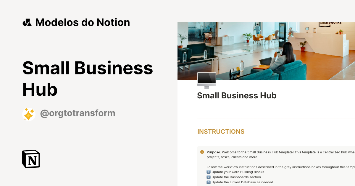 Small Business Hub Modelo por Regine @ Organize to Transform | Marketplace do Notion