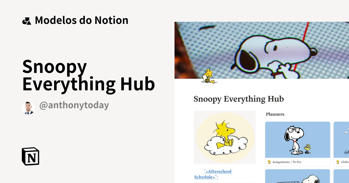 Snoopy Everything Hub Modelo por AnthonyToday | Marketplace do Notion