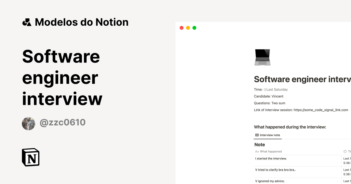 Modelo Software engineer interview | Marketplace do Notion