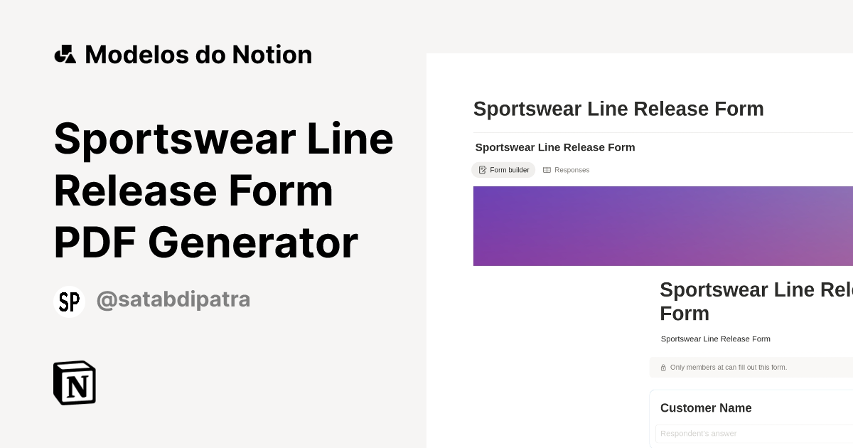 Modelo Sportswear Line Release Form PDF Generator | Marketplace do Notion