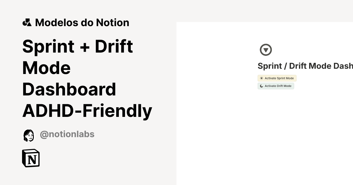 Sprint + Drift Mode Dashboard ADHD-Friendly Modelo por Smart Notion ...