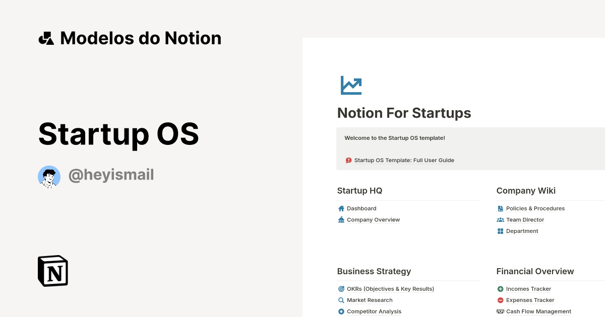Startup OS Modelo por heyismail | Marketplace do Notion