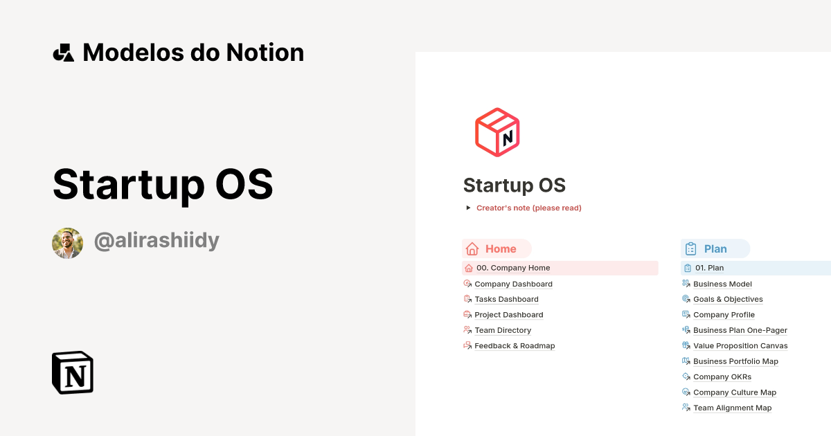 Modelo Startup OS | Marketplace do Notion