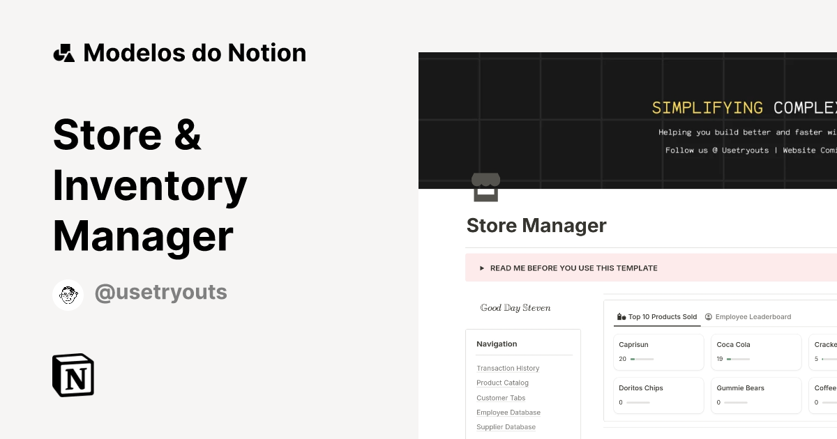 Store & Inventory Manager Modelo por TryOuts | Marketplace do Notion