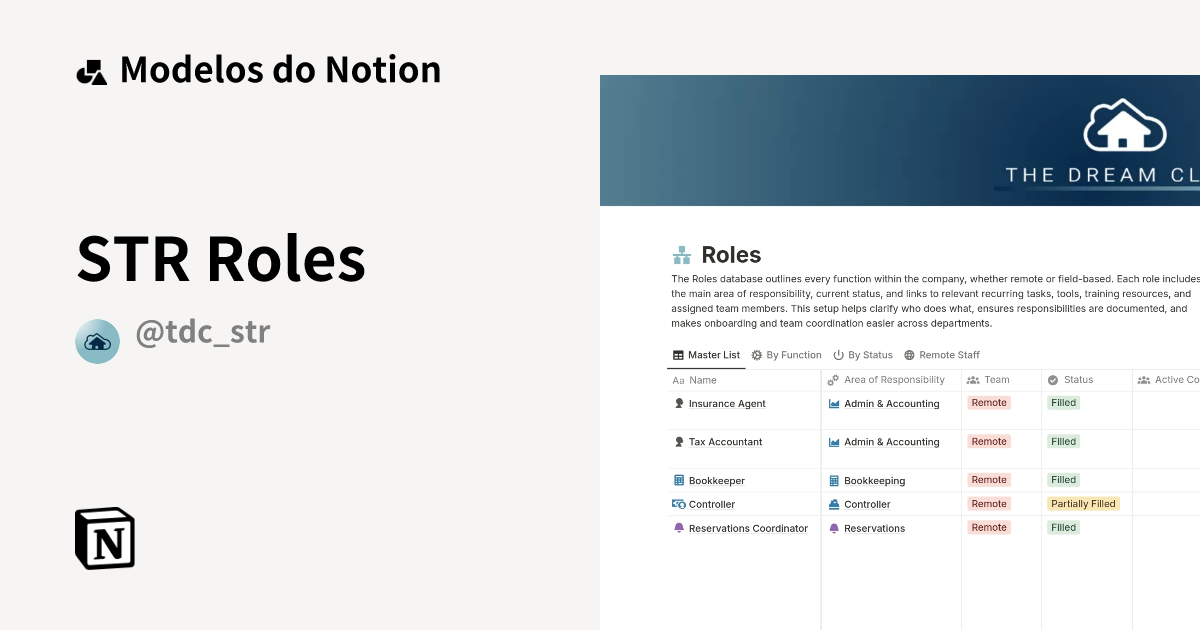 STR Roles Modelo por The Dream Club STR | Marketplace do Notion