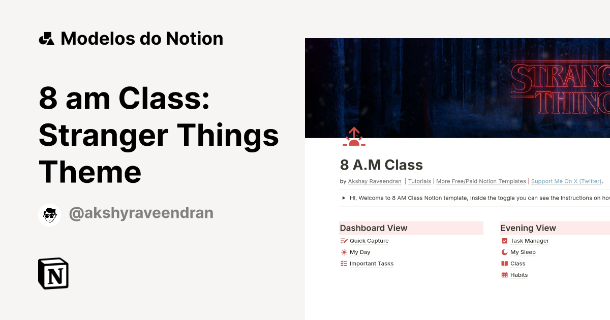 Modelo 8 am Class: Stranger Things Theme | Marketplace do Notion