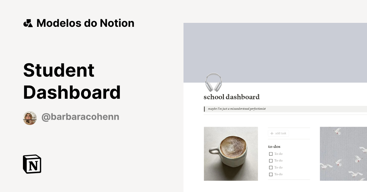 Student Dashboard Modelo por Bárbara cohen | Marketplace do Notion