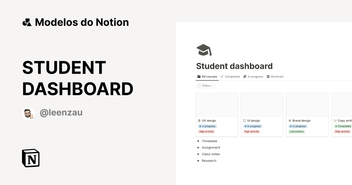 STUDENT DASHBOARD Modelo por Lee Nzau | Marketplace do Notion