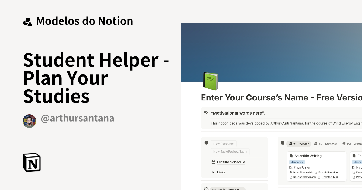 Modelo Student Helper - Plan Your Studies | Marketplace do Notion