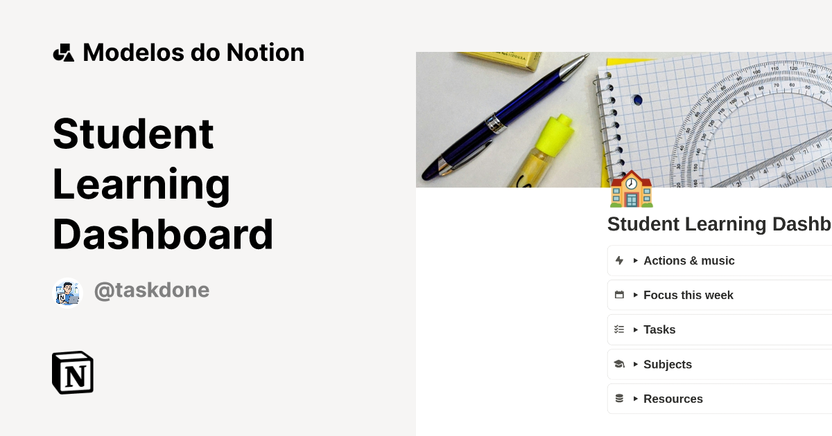 Modelo Student Learning Dashboard | Marketplace do Notion