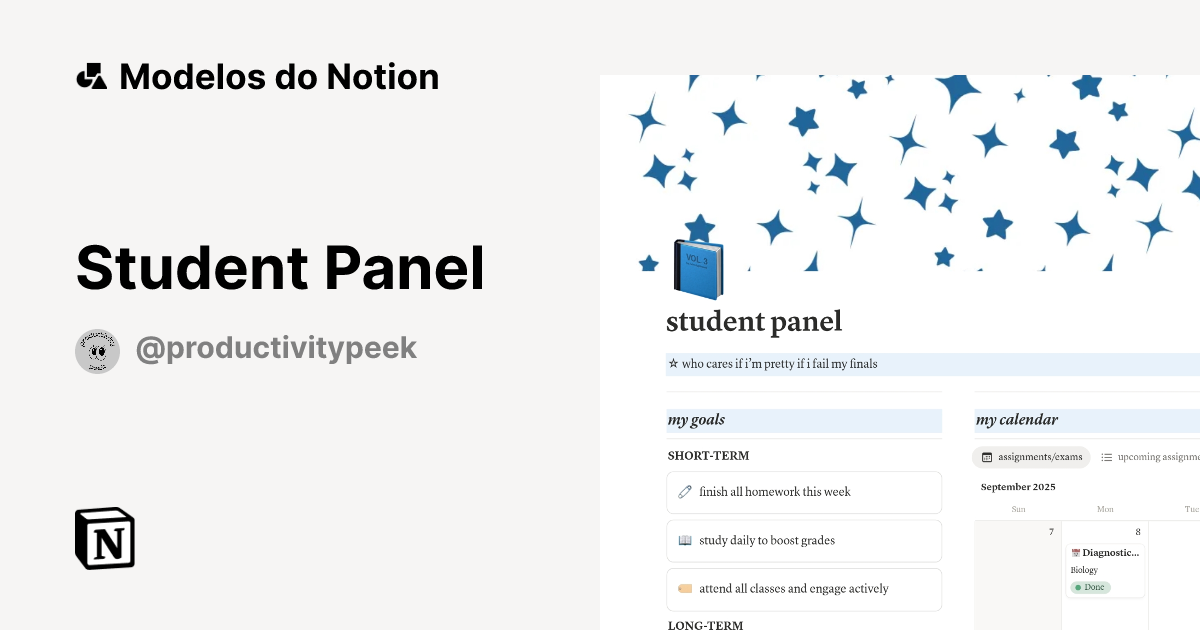Student Panel Modelo por ProductivityPeek | Marketplace do Notion