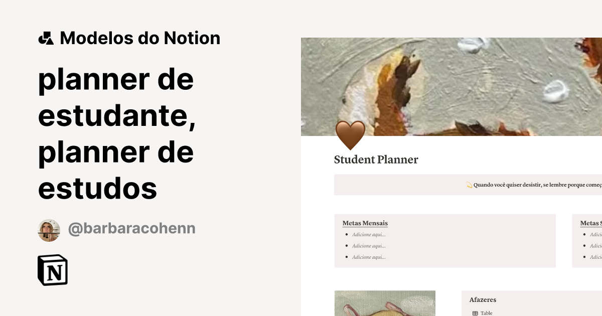 Modelo planner de estudante, planner de estudos | Marketplace do Notion