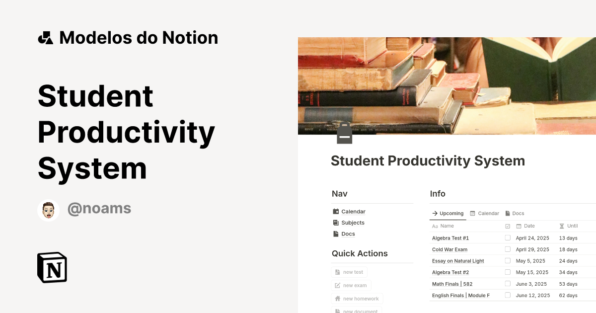 Student Productivity System Modelo por Noam | Marketplace do Notion