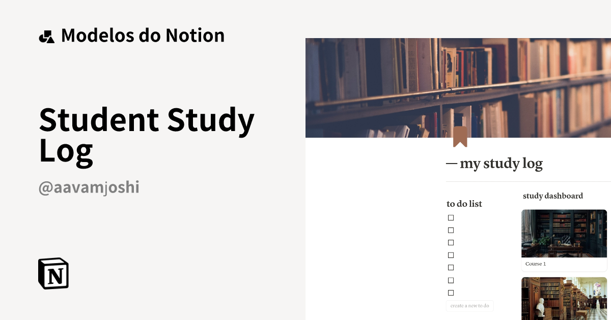 Student Study Log Modelo por Aava Joshi | Marketplace do Notion