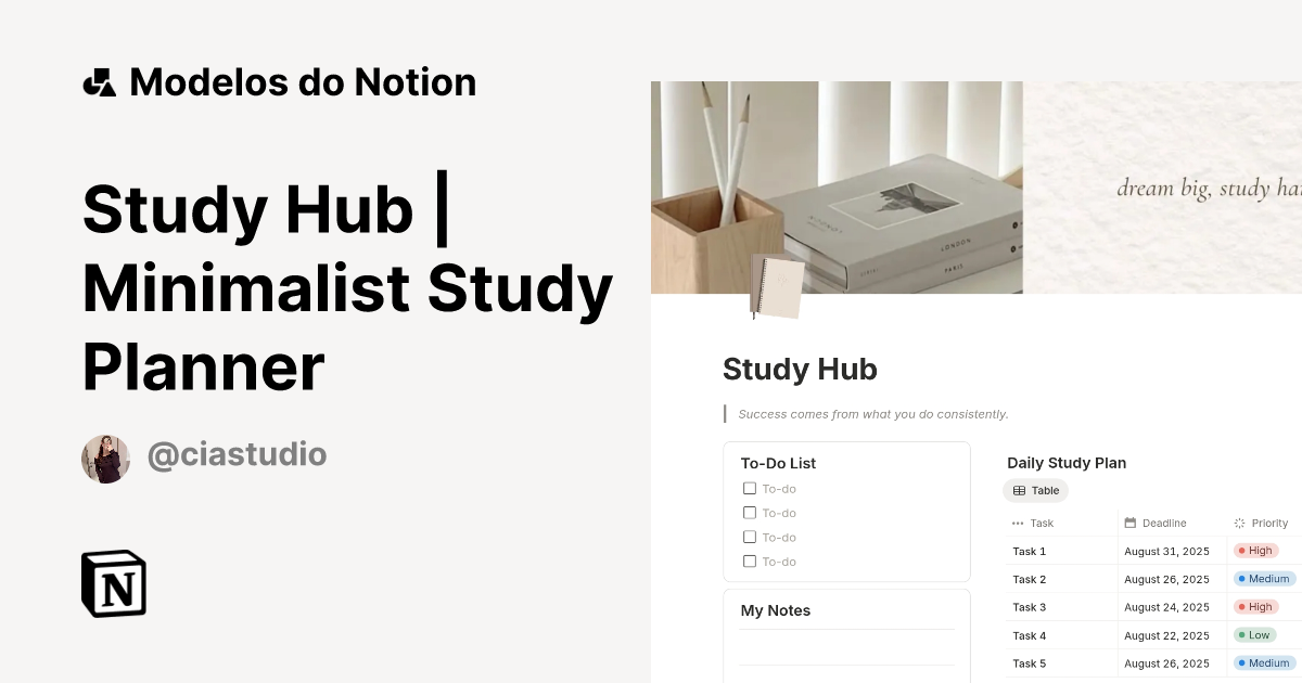 Study Hub | Study Planner Minimalist Style Modelo por Cia | Marketplace ...