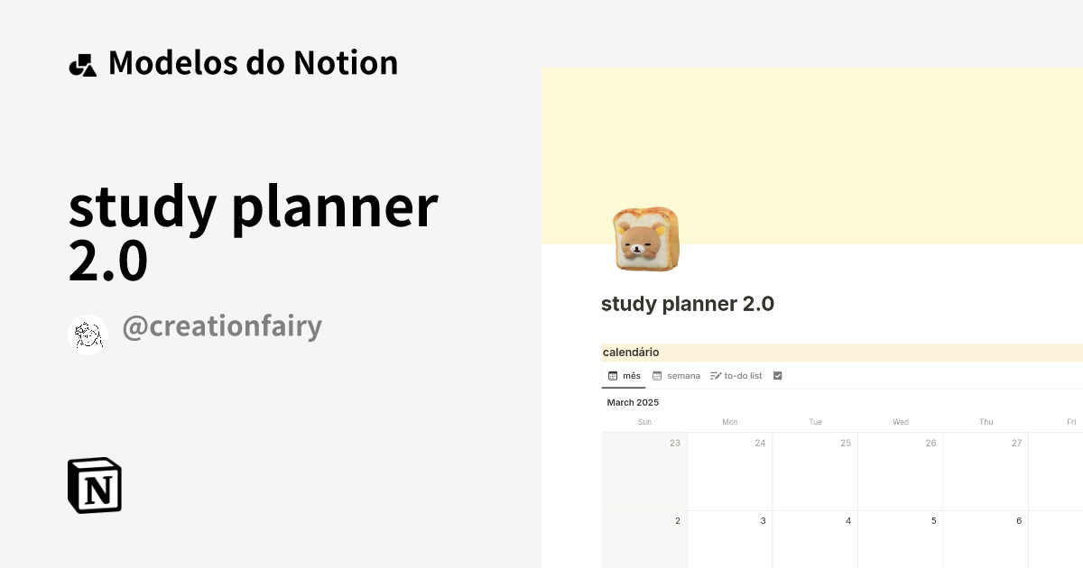 Modelo study planner 2.0 | Marketplace do Notion
