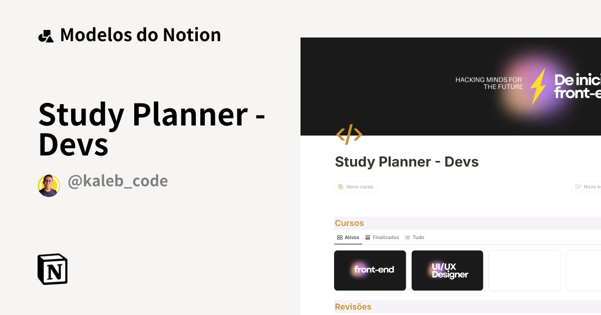 Study Planner - Devs Modelo por kalebe Pinheiro | Marketplace do Notion
