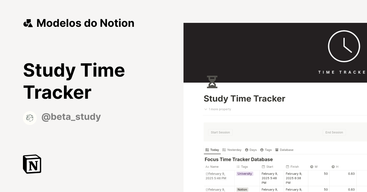 Study Time Tracker Modelo por Beta Dreamer | Marketplace do Notion