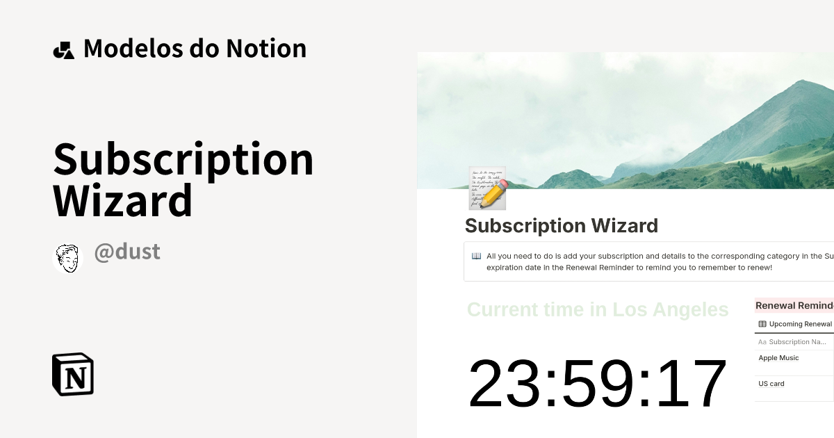Modelo Subscription Wizard | Marketplace do Notion