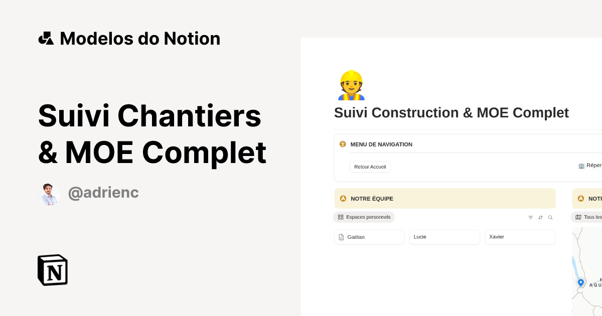 Suivi Chantiers & MOE Complet Modelo por Adrien.C | Marketplace do Notion