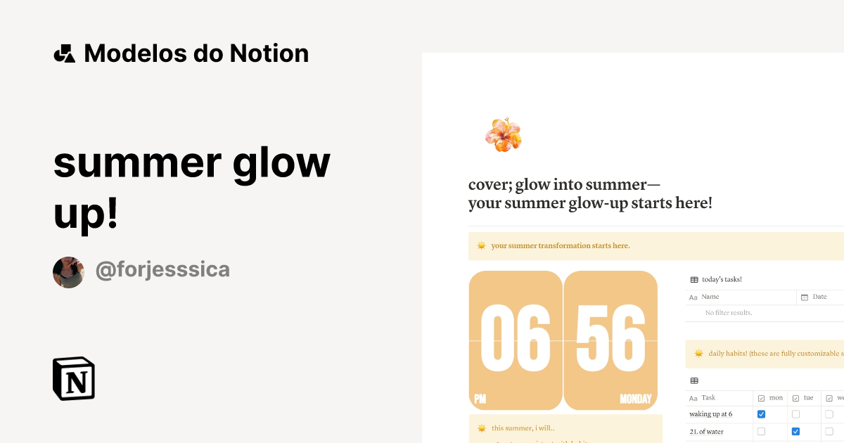 Modelo summer glow up! | Marketplace do Notion